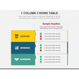 1 Column 3 Rows Table for PowerPoint and Google Slides - PPT Slides