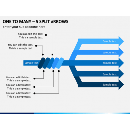 One To Many - 5 Split Arrows PowerPoint Slide
