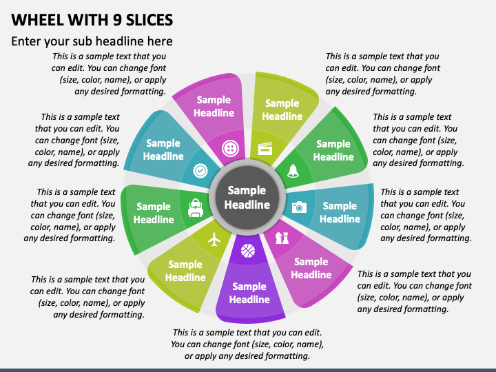 Wheel with 9 Slices PowerPoint Presentation Slides - PPT Template