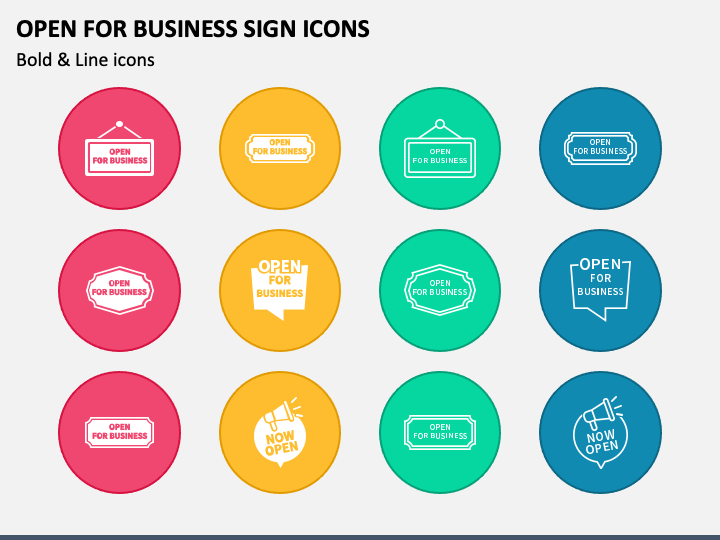 Open For Business Sign Icons for PowerPoint and Google Slides - PPT Slides