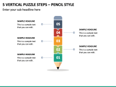 5 Vertical Puzzle Steps - Pencil Style PowerPoint Template - PPT Slides