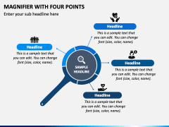 Magnifier with Four Points PowerPoint Template and Google Slides Theme