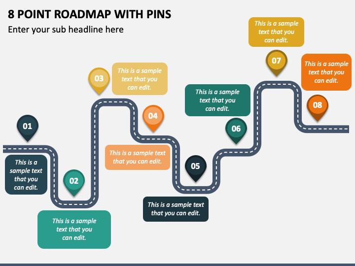 8 Point Roadmap with Pins PowerPoint Template and Google Slides Theme
