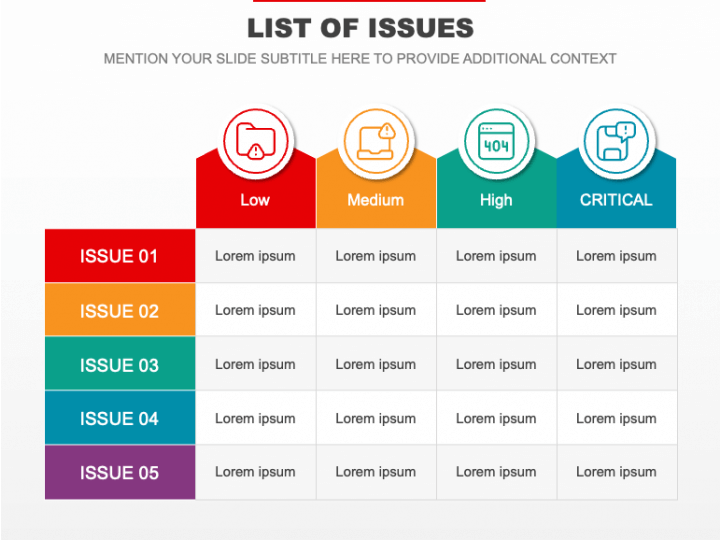 List of Issues PowerPoint and Google Slides Template - PPT Slides
