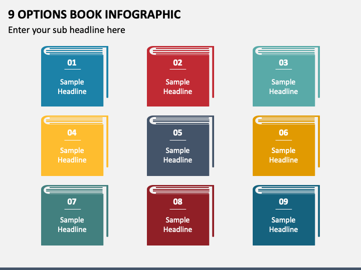 9 Options Book Infographic PowerPoint Template and Google Slides Theme
