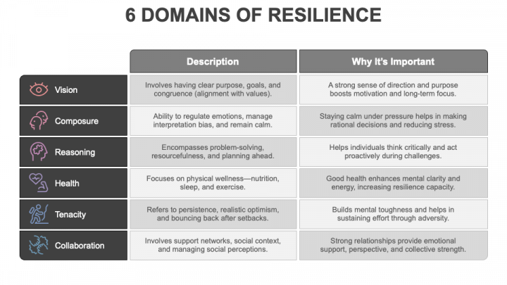 6 Domains of Resilience PowerPoint and Google Slides Template - PPT Slides