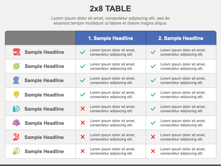 2x8 Table for PowerPoint and Google Slides - PPT Slides
