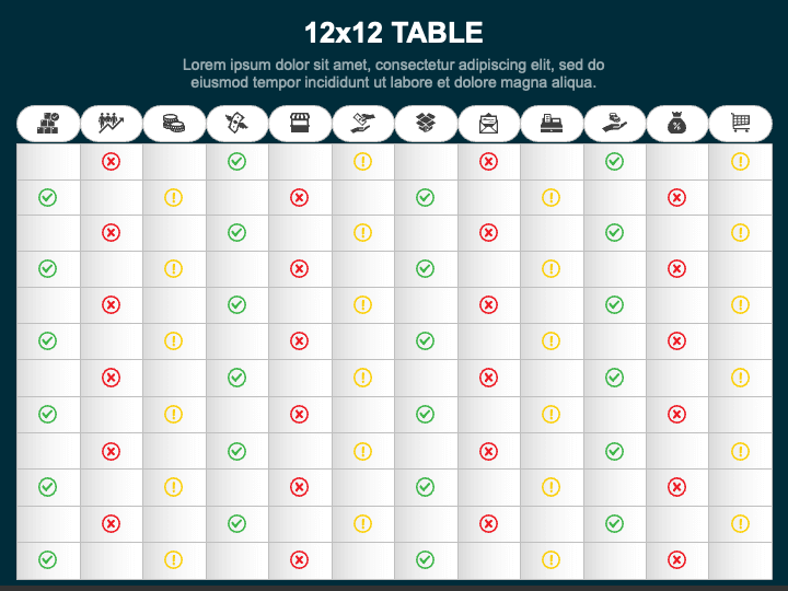 12x12 Table for PowerPoint and Google Slides - PPT Slides