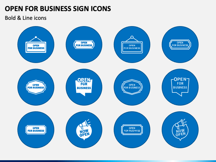 Open For Business Sign Icons for PowerPoint and Google Slides - PPT Slides