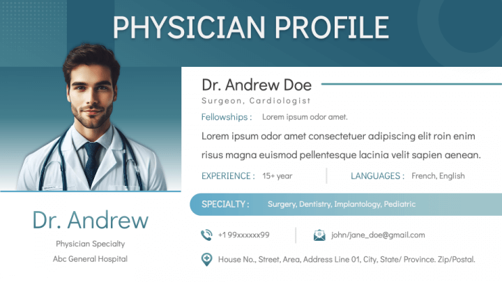 Physician Profile PowerPoint and Google Slides Template - PPT Slides