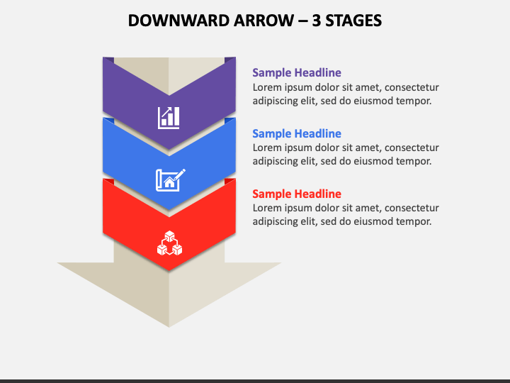 Downward Arrow - 3 Stages for PowerPoint and Google Slides - PPT Slides