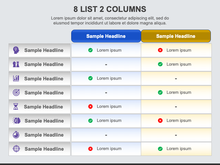 8 List 2 Columns for PowerPoint and Google Slides - PPT Slides