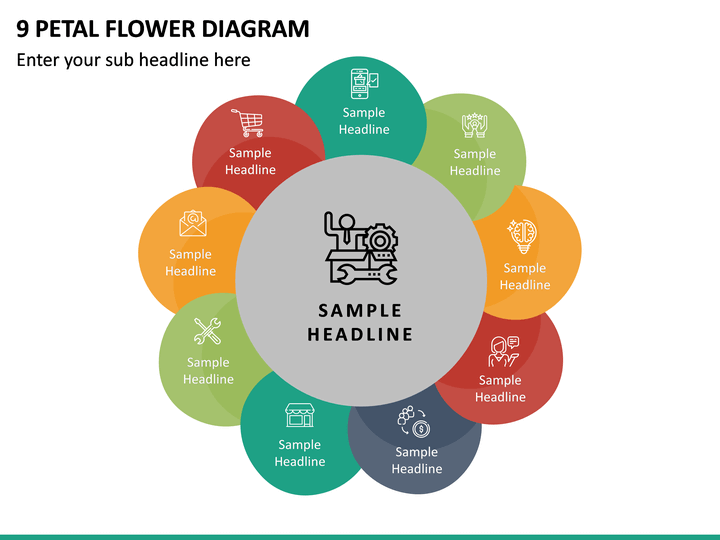 PowerPoint 9 Petal Flower Diagram