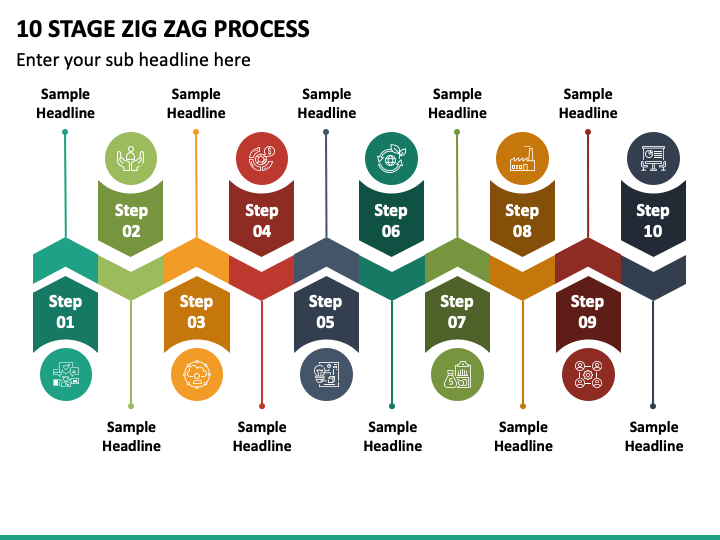 10 Stage Zig Zag Process PowerPoint Template - PPT Slides
