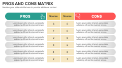 Pros and Cons Matrix for PowerPoint and Google Slides - PPT Slides