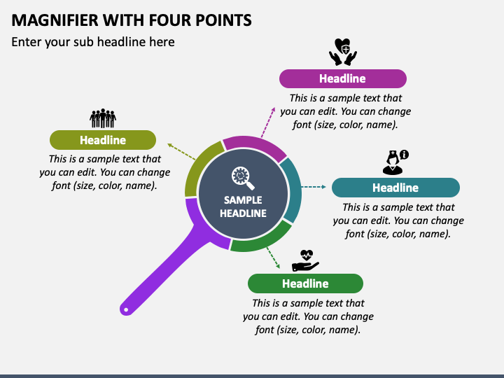 Magnifier with Four Points PowerPoint Template and Google Slides Theme